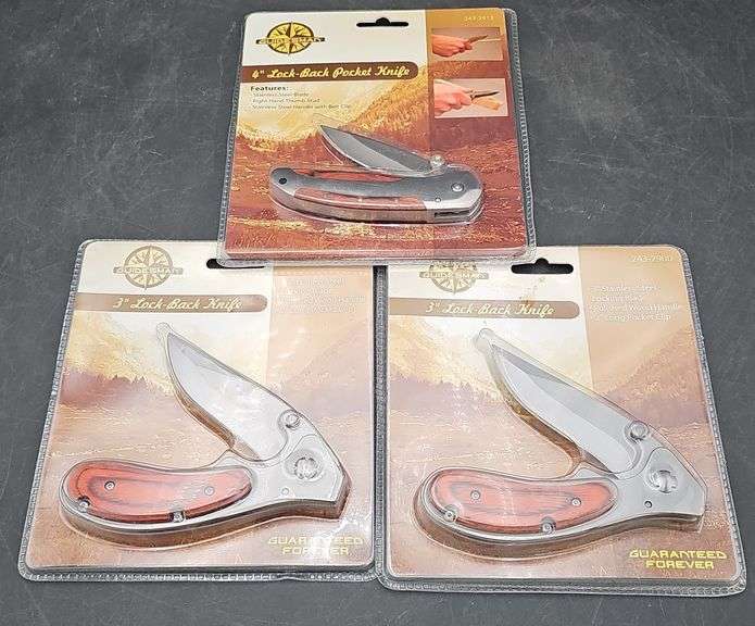 (K) Three New/Sealed Guidesman Pocket Knives, Two 3" Lock-Back Knives ...
