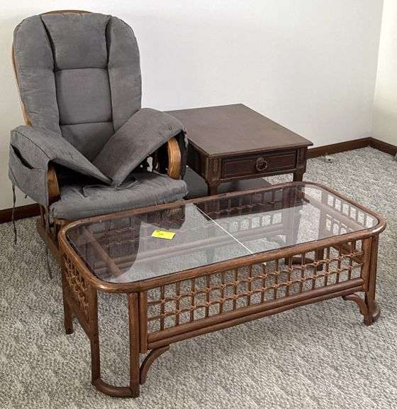 Vtg. Solid Wood Side Table, Rocker & Coffee Table - Kraft Auction ...