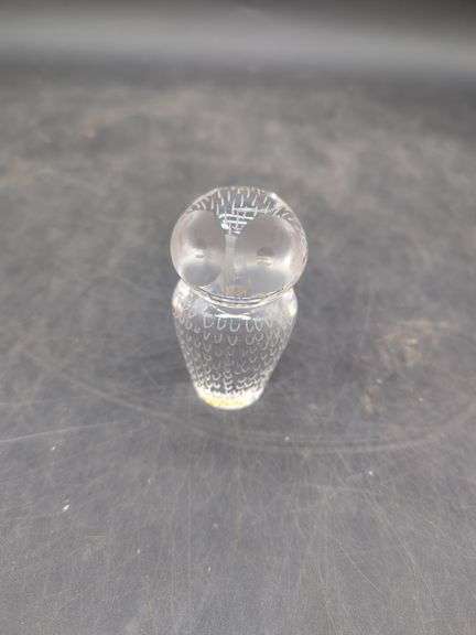 (D) Boda crystal signed owl paperweight with art glass mushroom ...