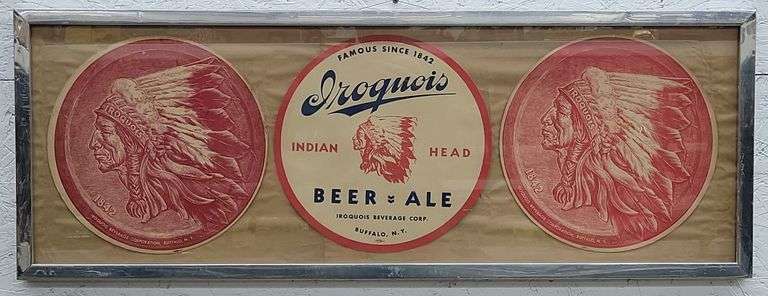 (AD) Framed Iroquois Indian Head Beer Ale Labels - Kraft Auction ...