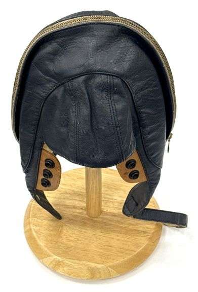German Fighter Pilots Leather Cap w Stand - Kraft Auction Service, LLC