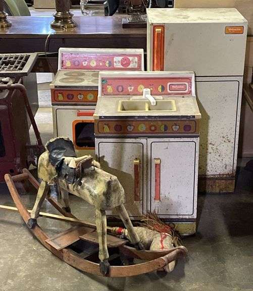(P) Vintage Wolverine Kitchen Toy Set and Rocking Horse - Kraft Auction ...
