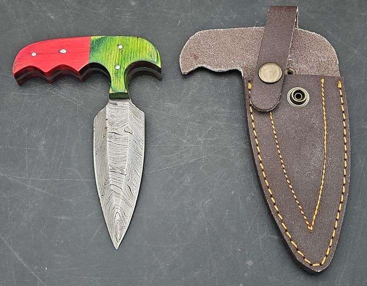 (K) Damascus Push Dagger 4" Blade, With Sheath - Kraft Auction Service, LLC