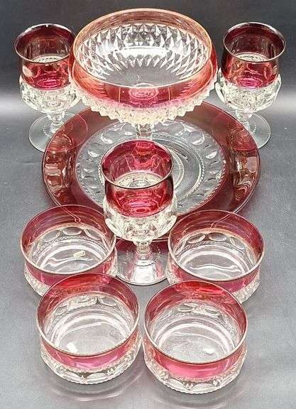 (Y) Indiana Glass Diamond Point Ruby Red Glassware. (Tallest:7.5 ...