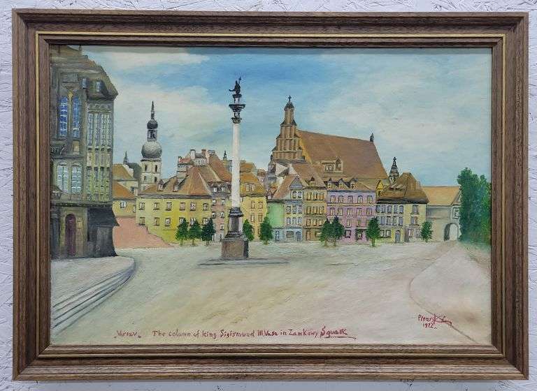 (O) Signed Painting On Canvas Varsav The Column Of King Sigismund III ...