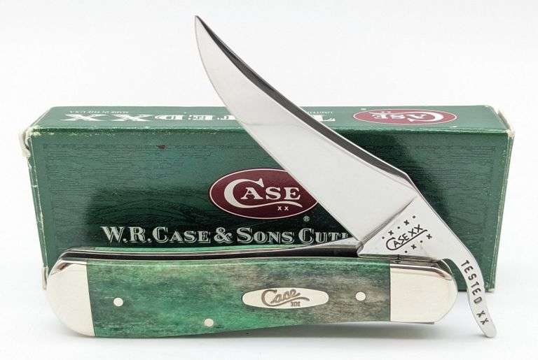 2000 Case XX Green Appaloosa Bone Russlock Knife w/ Box - Kraft Auction ...