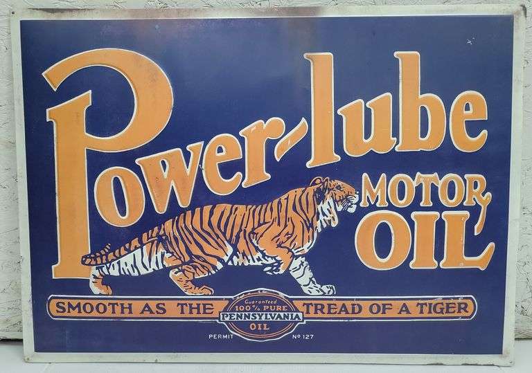 (CC) Vintage Style Metal Power-Lube Motor Oil Sign - Kraft Auction ...