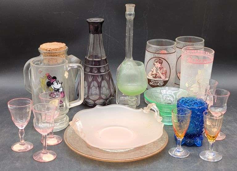 (P) Glassware. Collectors Glasses, Depression, Corked Jug, Vaseline ...