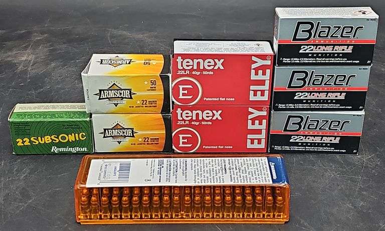 (Q) Lot Of Ammo Includes: Three Full Boxes Of Blazer 22 Long Rifle (50 ...