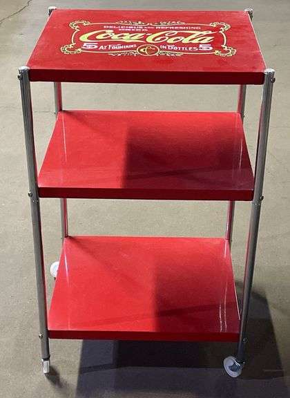 (G) 3 Tier Coca-Cola Rolling Cart 19” x 17” x 31” - Kraft Auction ...