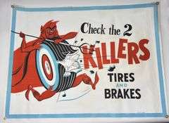 4ft Vintage 1950s-60s Devil Tire Banner - Kraft Auction Service, LLC