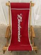 Budweiser Advertising Canvas & Wood Beach Chair - Kraft Auction Service ...