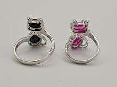 (A) Sterling Silver Cat Rings With Pink Sapphire Gemstones And Black ...