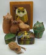 (D) Owls & Other Wicker Woven Trinket Boxes, Paper Mache, Owl ...