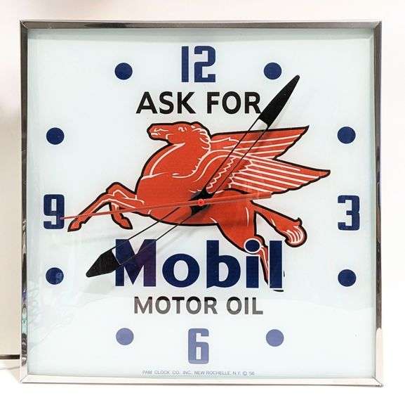 Restored Pam Mobil Oil Lighted Advertising Clock - Kraft Auction ...