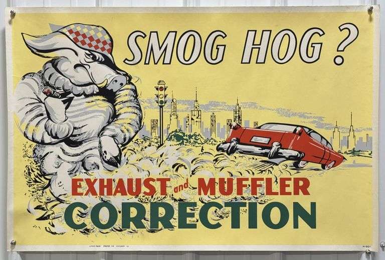1950s Automotive Service Shop Smog Hog Poster - Kraft Auction Service, LLC