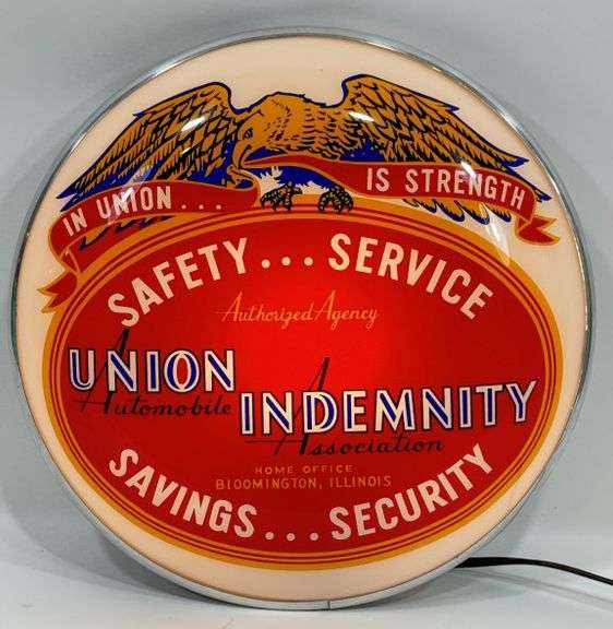 Vintage ROG Union Indemnity Auto Assn Lighted Sign - Kraft Auction ...