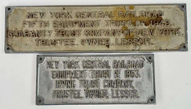 2) New York Central railroad Cast Metal Plaques - Kraft Auction Service ...