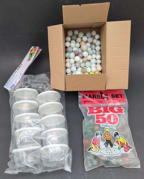 (M) Marble Set, Mini Containers w/ Lids, Marbles ( White & Light ...