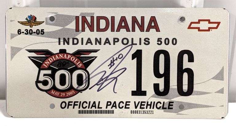 2005 Indy 500 Official Pace Car License Plate - Kraft Auction Service, LLC