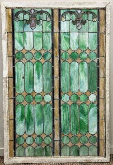 Antique Leaded Slag & Stained Glass Window - Kraft Auction Service, LLC