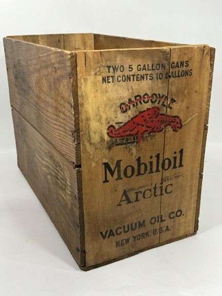 Early Mobiloil Gargoyle Artic Motor Oil Can Crate - Kraft Auction ...