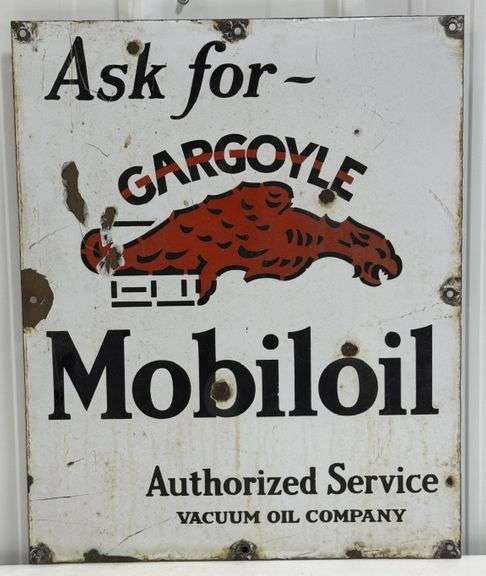 Early SSP Mobiloil Gargoyle Vacuum Oil Co. Sign - Kraft Auction Service ...