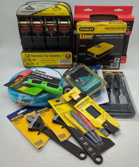 (II) Tools. 12 Ft Ratchet Straps, Vise- Grips, 1/4 " x 25 ' PVC Air ...