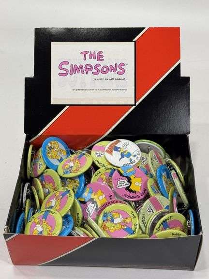 130 Vintage NOS The Simpsons Buttons In Display - Kraft Auction Service ...