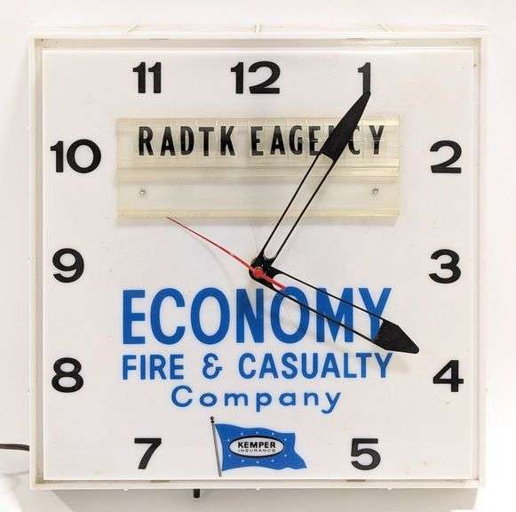 Vintage Kemper Insurance Lighted Advertising Clock - Kraft Auction ...