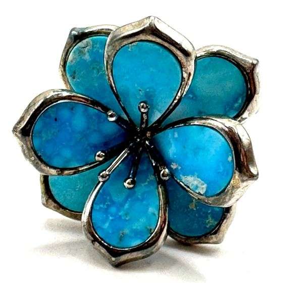 Sterling Plated Turquoise Flower Ring - Kraft Auction Service, LLC
