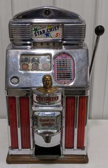 Vintage Jennings Star Chief 5 Cent Slot Machine - Kraft Auction Service ...