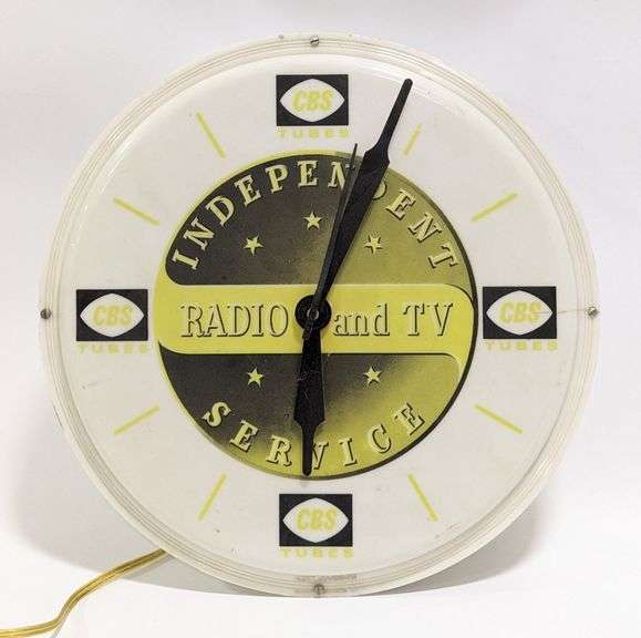 Vintage NPI CBS Tubes Lighted Advertising Clock - Kraft Auction Service ...