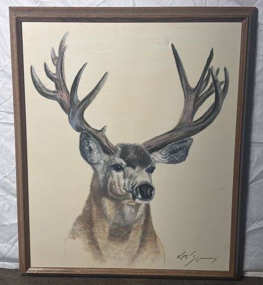 (X) Oil Painting of a Buck. Artist Signed. (22.5x26.5”) - Kraft Auction ...