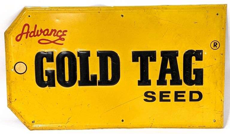 Vintage SST Advance Gold Tag Seed Advertising Sign - Kraft Auction ...
