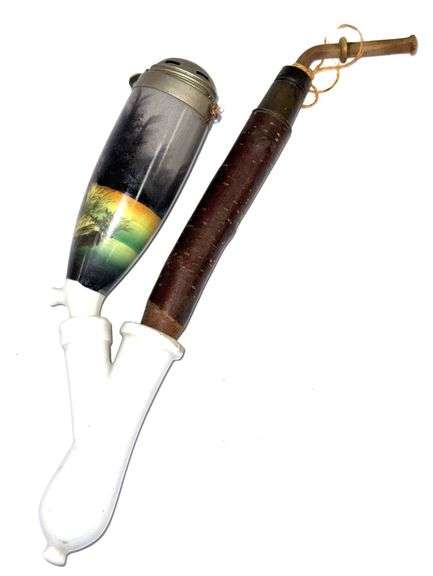 Tyrolean Ceramic Pipe with Brass Wind Cap - Kraft Auction Service, LLC
