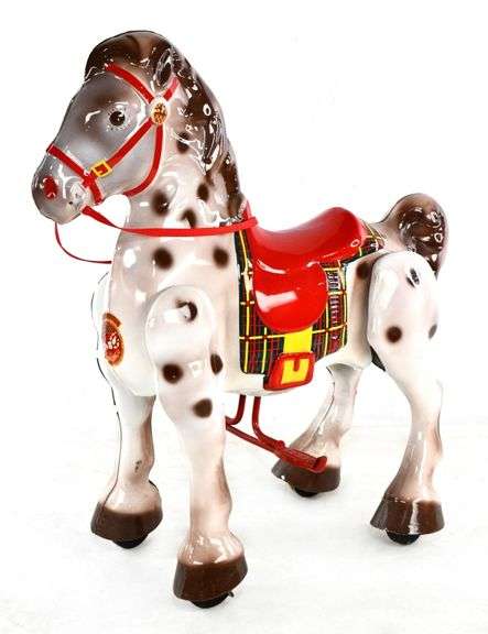 Restored MOBO White Bronco Ride On Horse - Kraft Auction Service, LLC