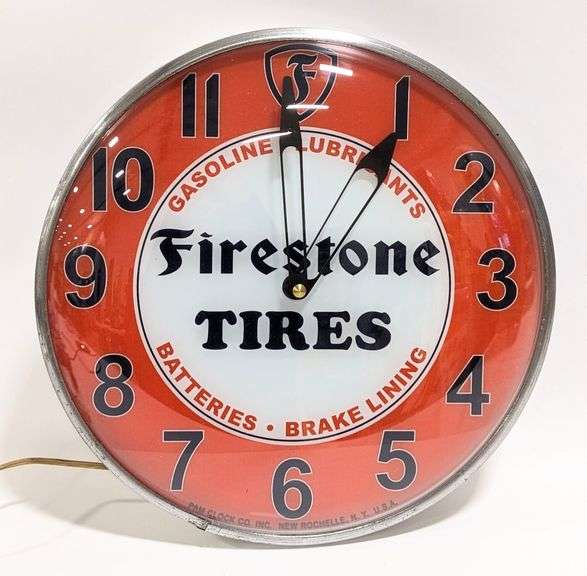 Restored Pam Firestone Tires Lighted Clock - Kraft Auction Service, LLC