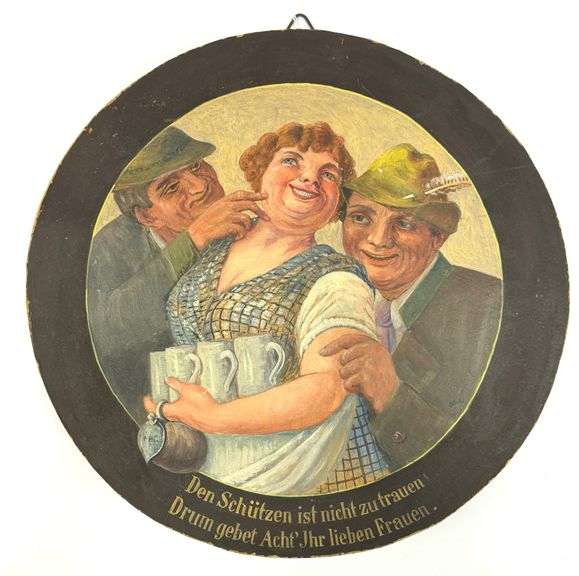German Wood Shooting Target of Two Men & One Lady with Some Beer ...