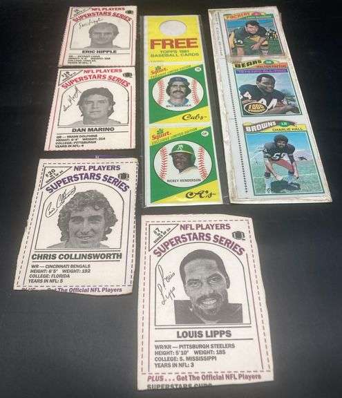 (J) NFL milk carton cards plus Squirt hanger Ricky Henderson and Walter ...