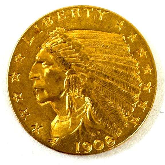 1908 Gold Indian Head 2 1/2 Dollar Coin - Kraft Auction Service, LLC