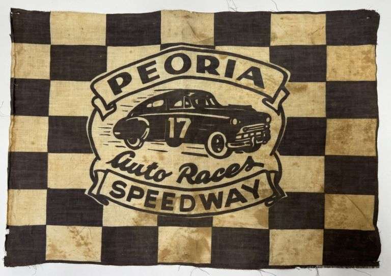 1940s-50s Peoria Speedway Cloth Checkered Flag - Kraft Auction Service, LLC