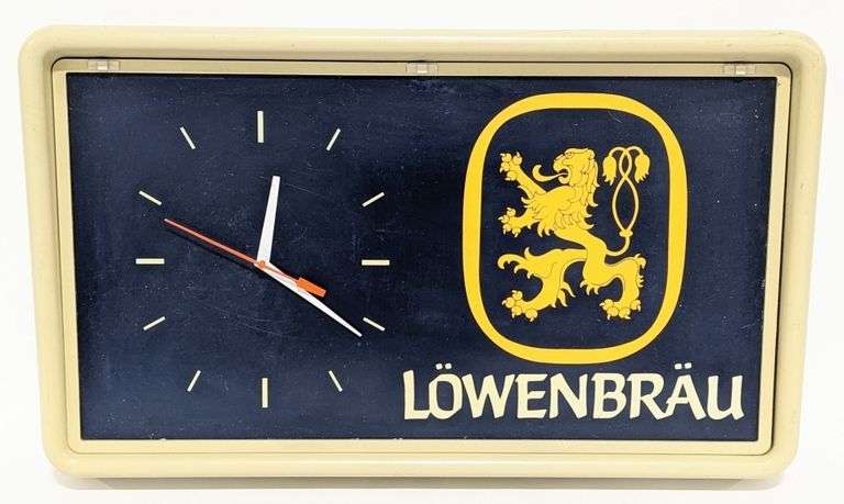 Vintage Lowenbrau Beer Lighted Advertising Clock - Kraft Auction ...
