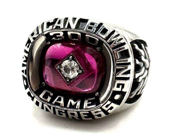 Stainless Ruby & Quartz American Bowling Congress 300 Game Ring - Kraft ...