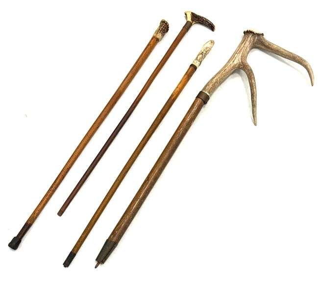 Elk and Stag Handle Wooden Walking Canes - Kraft Auction Service, LLC