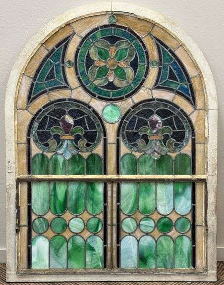 Antique Leaded Slag Glass Arch Window - Kraft Auction Service, LLC