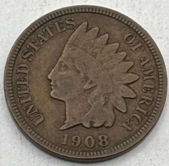 (KL) 1908 s Indian Head Penny One Cent Coin - Kraft Auction Service, LLC