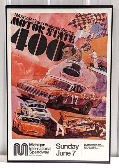 1970 NASCAR Motor State 400 Framed Poster - Kraft Auction Service, LLC