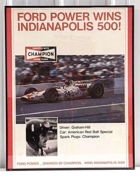 1966 Champion Spark Plugs Indianapolis 500 Poster - Kraft Auction ...