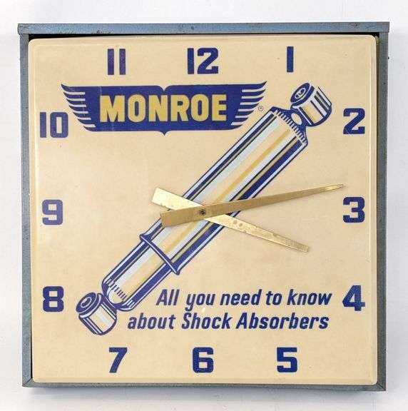 Vintage Monroe Shocks Lighted Advertising Clock - Kraft Auction Service ...